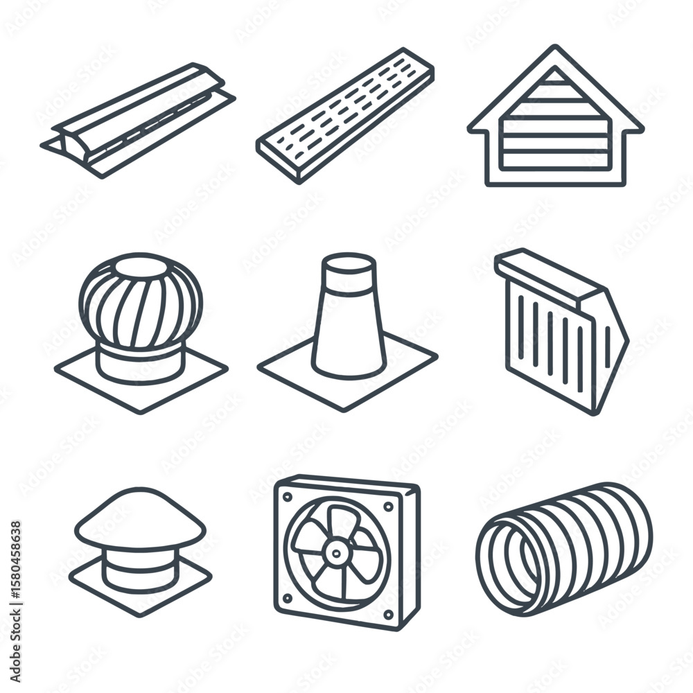 Ventilation Icons Collection. Line style icons of Ventilation System ...