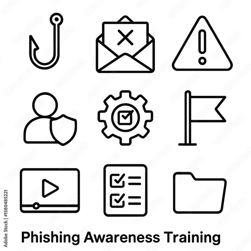 Phishing Awareness Icons. Outline style icons of Phishing Awareness ...
