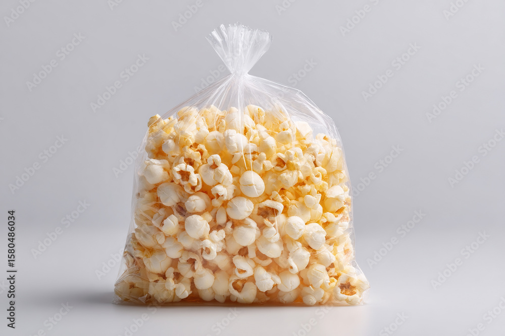 Bagged popcorn ready to enjoy. A classic snack for movies, parties, or ...