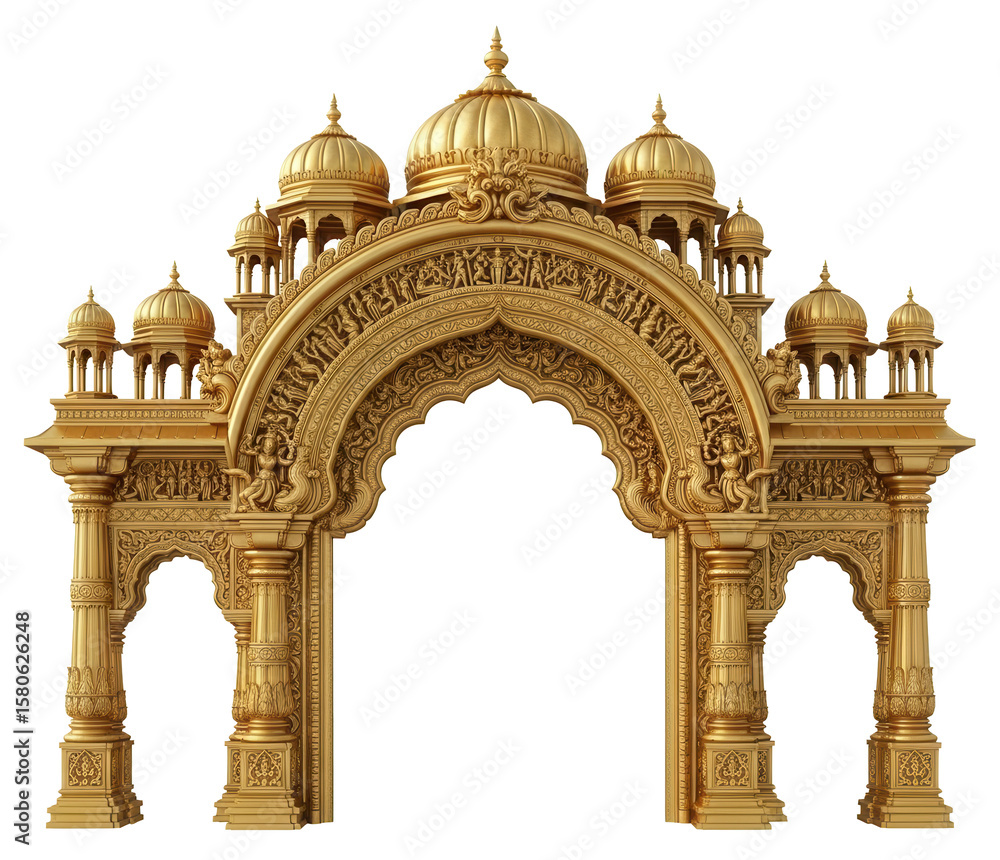 Golden Indian Temple Archway, Ornate Palace Gate, Traditional Hindu ...