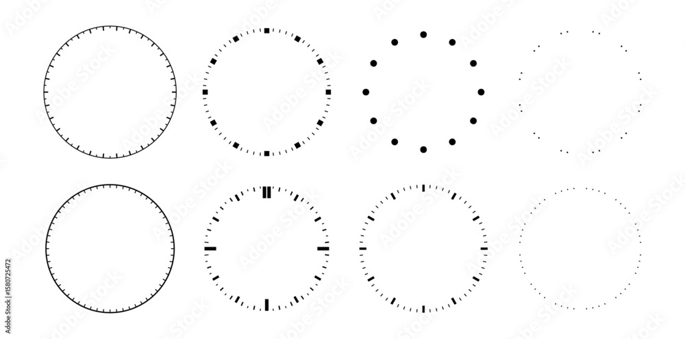 Round watch dials set with no hour or minute hands. Vector clock faces ...