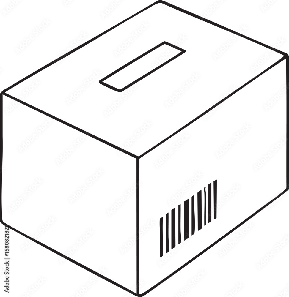 Simple Line Drawing of a Ballot Box with a Slot and Barcode on the Side ...