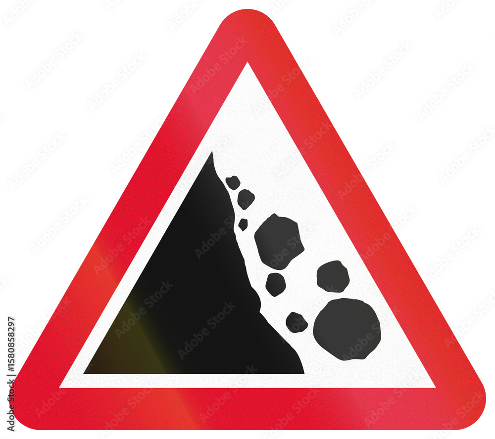 Chinese road warning sign used only in Hong Kong - Falling rocks Stock ...