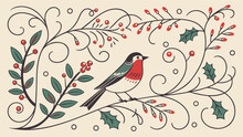 Christmas Robin Holly Branch Free Stock Photo - Public Domain Pictures