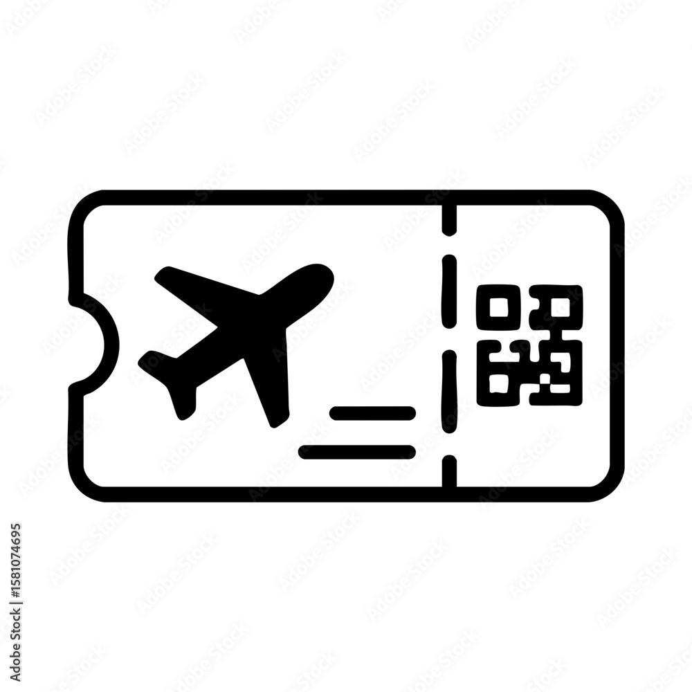 Airline boarding pass icon with airplane and QR code elements Stock ...