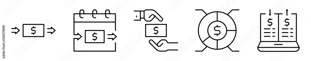 Conjunto de iconos de flujo de efectivo. Ingresos y egresos ...