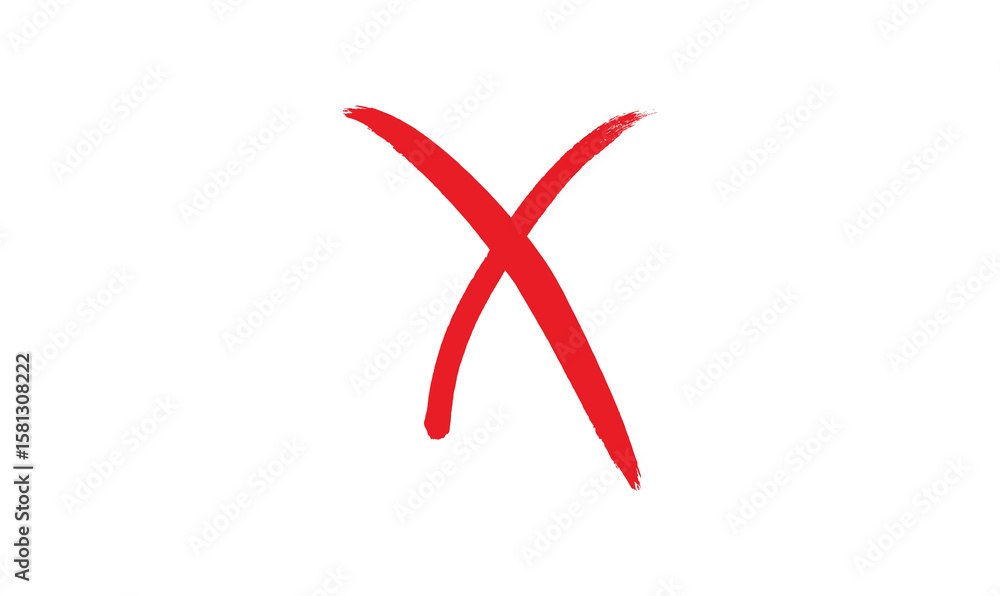 Hand-drawn red cross marker. Grunge red x sign. Red cross marker ...