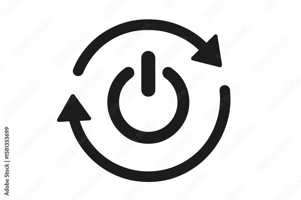 Circular Power Button Icon with Rotating Arrows. Restart, Refresh ...