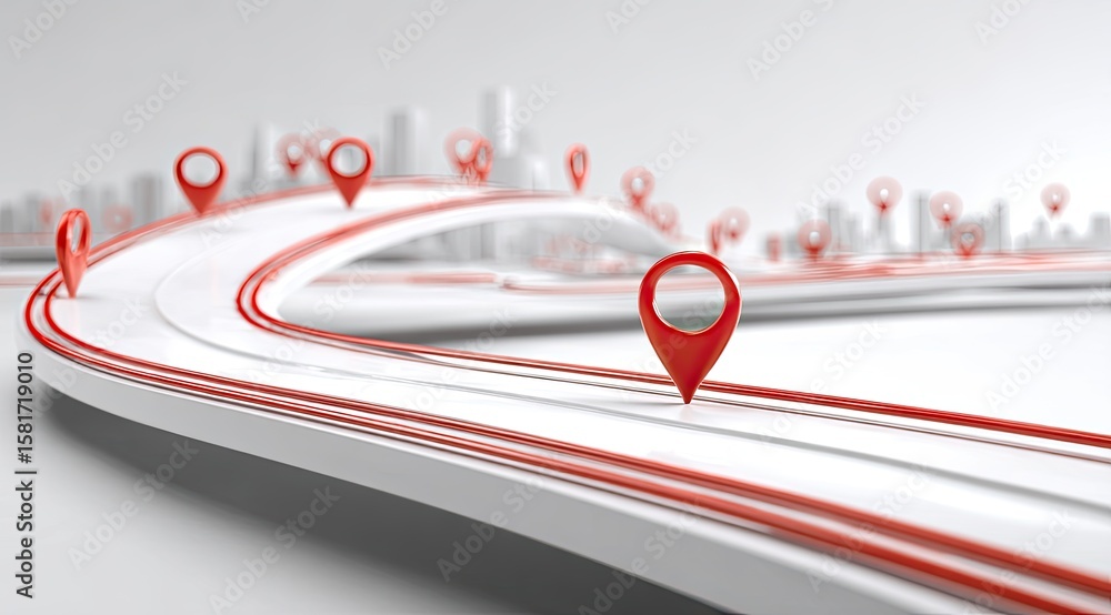 Complex route map with red location markers Stock Illustration | Adobe ...