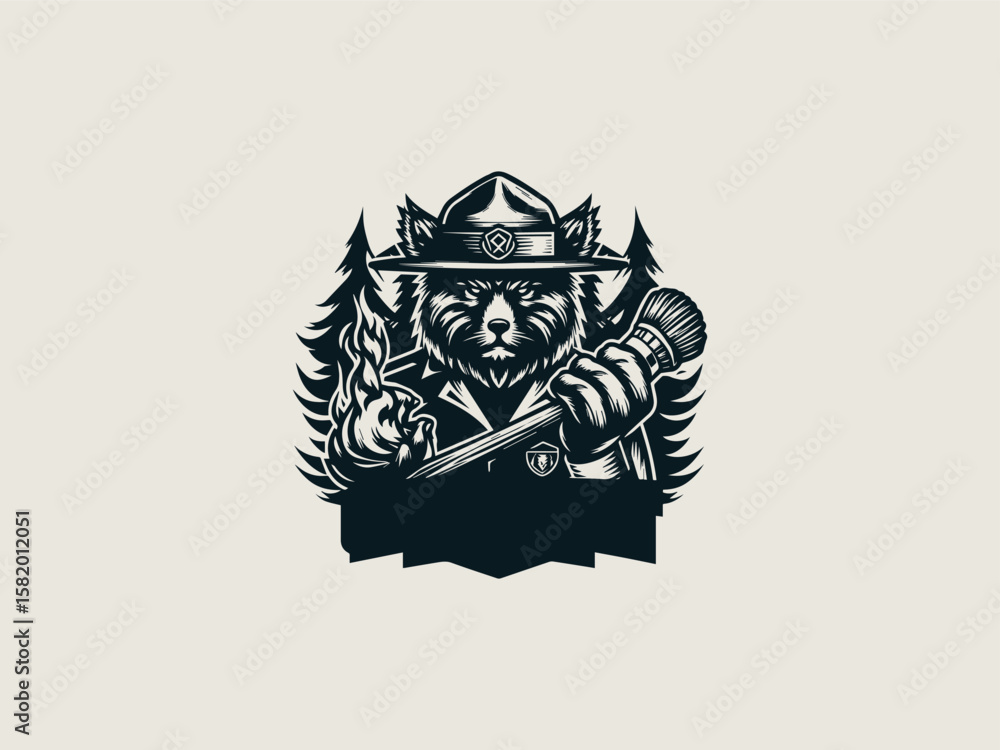 Friendly cartoon forest ranger mascot vector logo for national park ...