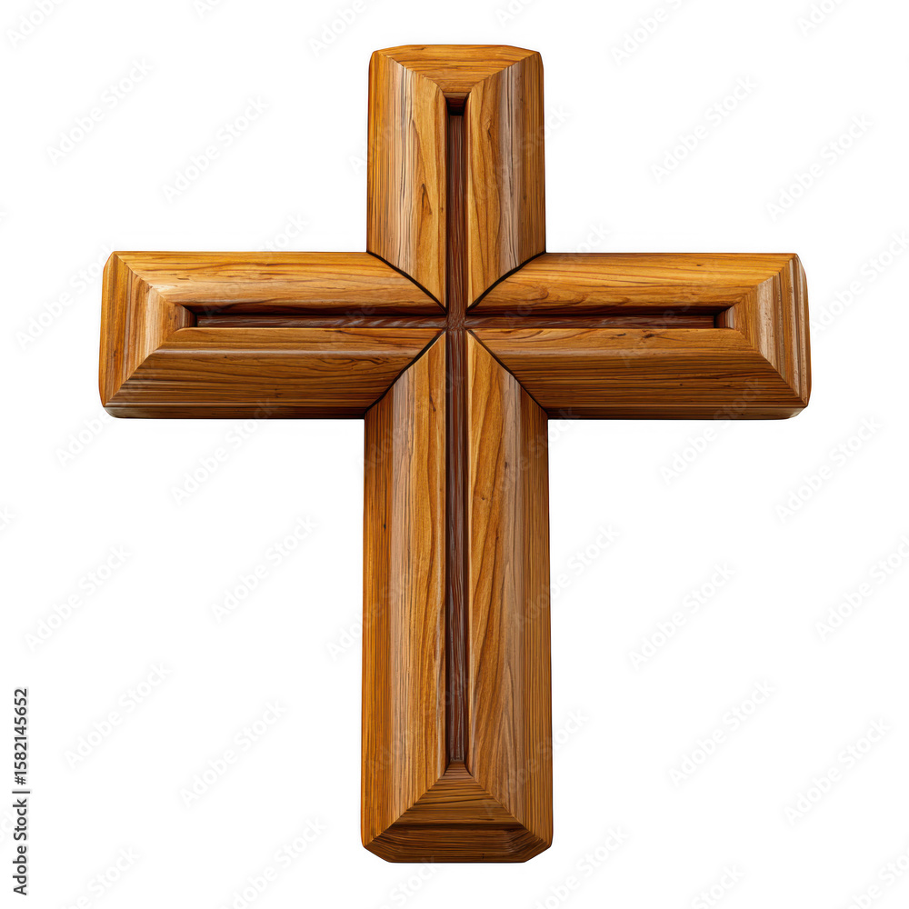 Elegant wooden christian cross with detailed grain isolated on ...
