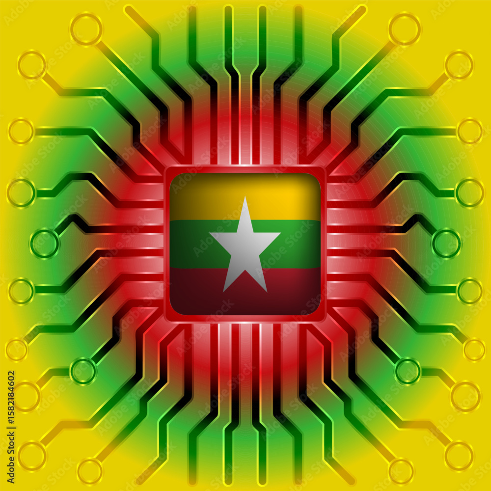 Myanmar Flag Microchip - Digital Burmese National Symbol Processor ...