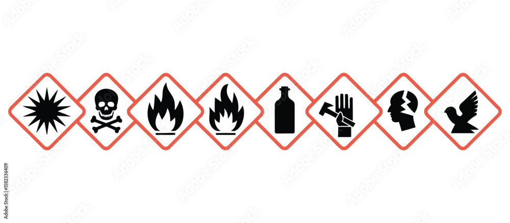 Vektor GHS hazard pictograms vector. Labelling of Chemicals. Explosive ...