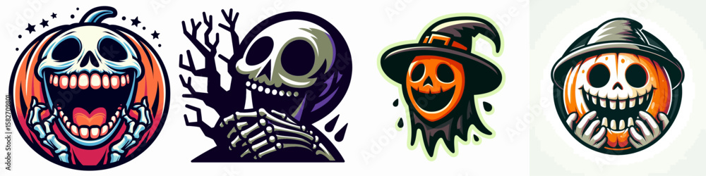 Stock-Vektorgrafik „Halloween Eerie laugh. Spooky Clipart Elements Line ...