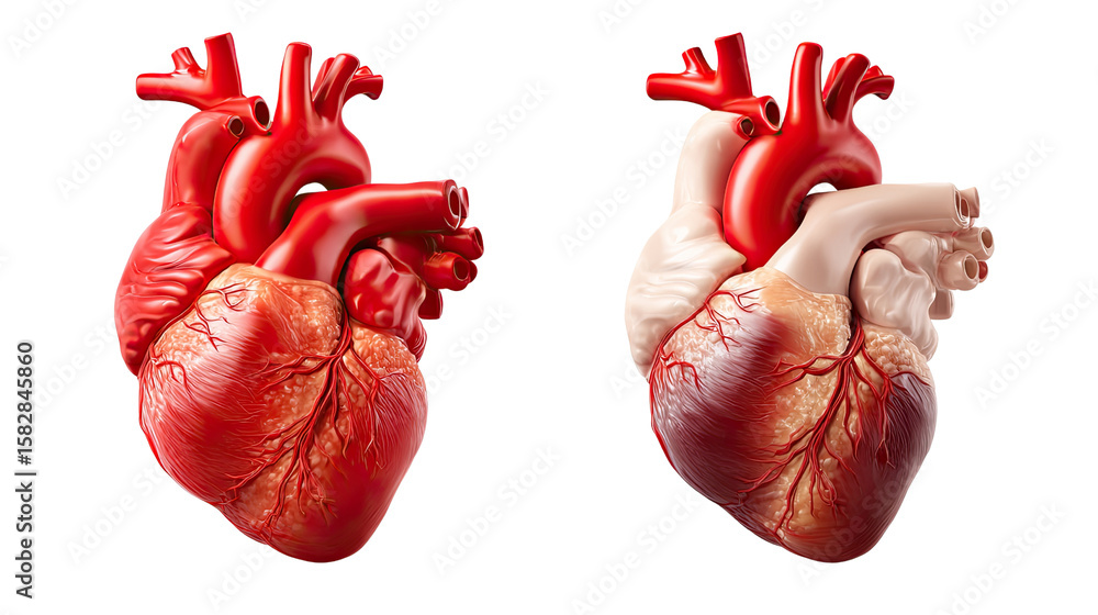 Healthy vs Unhealthy Heart: A medical illustration displays side-by ...