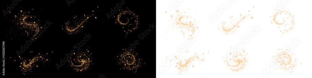 Festive orange sparkle, starburst, and shimmering fireworks on a black ...