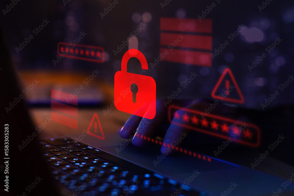 Hacker attack. Security alert, system hacked, internet cyber attack ...