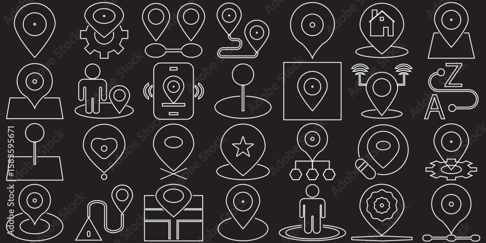 Map pin icon . Location, push pin, map marker, geolocation, route, flag ...