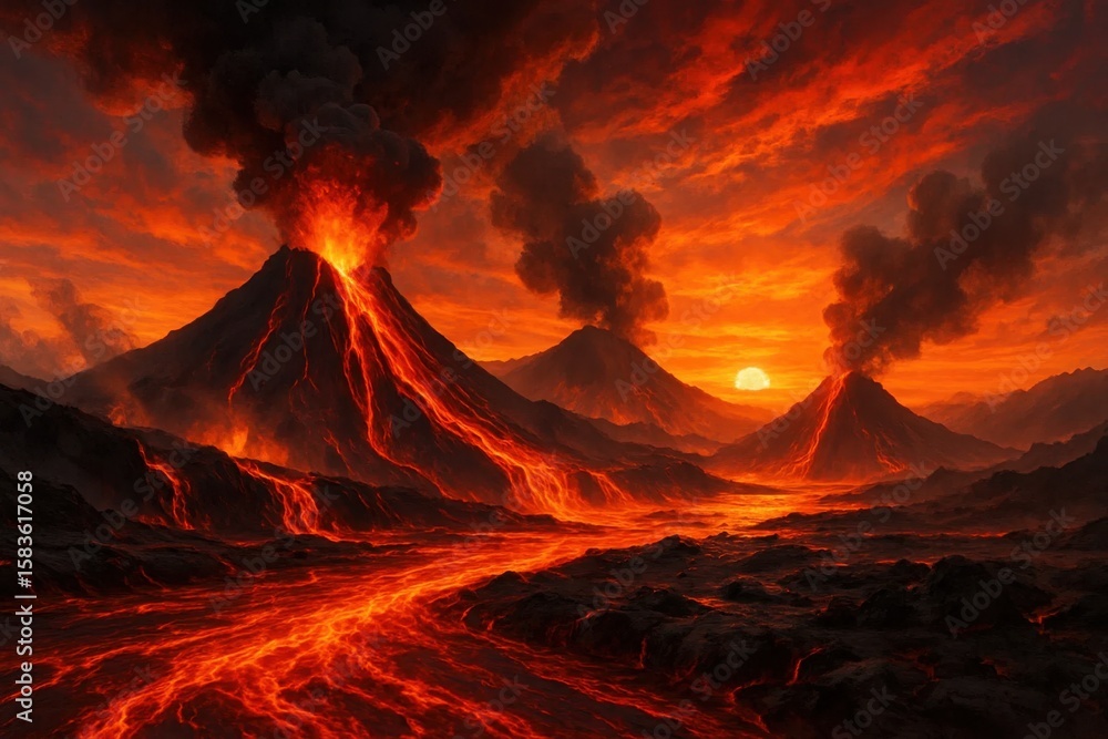 volcanic eruptions unfold in a breathtaking display of molten lava and ...