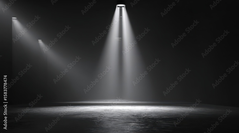 Illuminated gray stage with spotlight. Performance and presentation ...