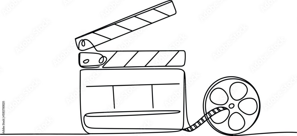 One Line Drawing of Movie Clapperboard and Film Reel – Cinematic and ...
