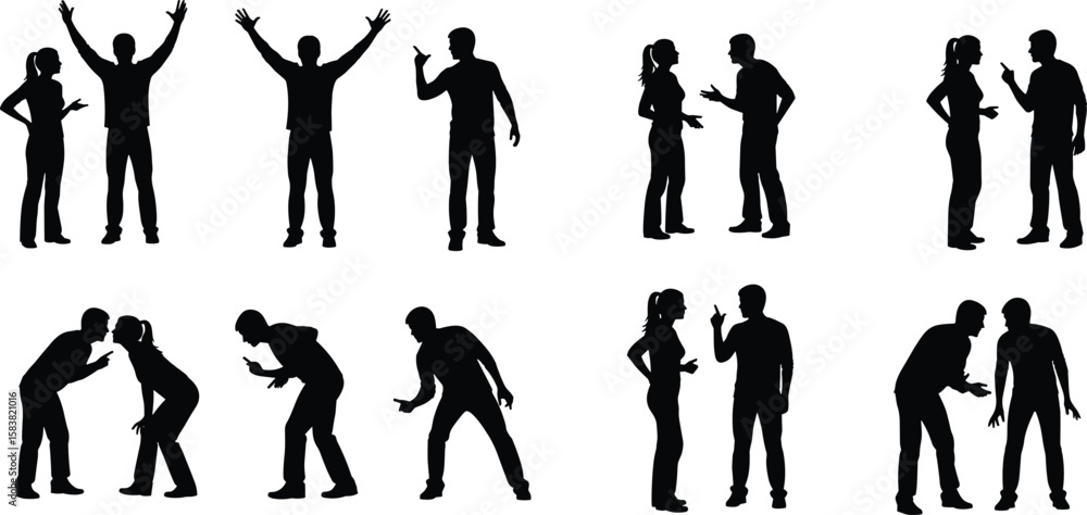 Silhouettes of people arguing, couple fighting, emotional conflict ...