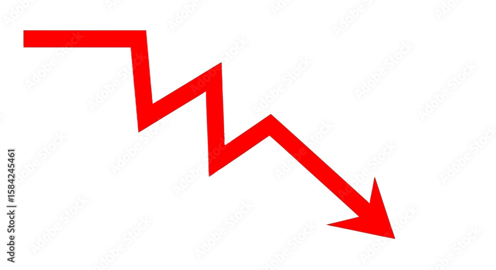 A red arrow zigzags downward, indicating decline and negative direction ...