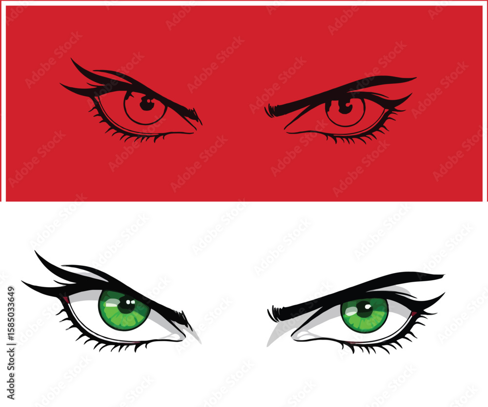 Intense Gaze Red and Green Eyes in an Anime Style Illustration Stock ...