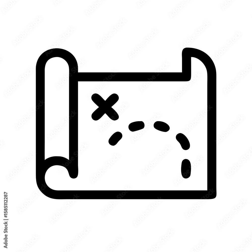 Outline treasure map with x marking spot. This treasure map displays ...