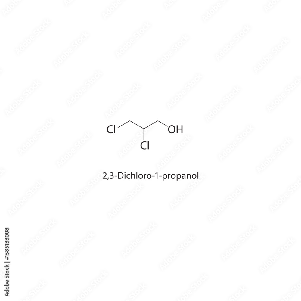 2,3-Dichloro-1-propanol skeletal structure. halogen alcohol compound ...