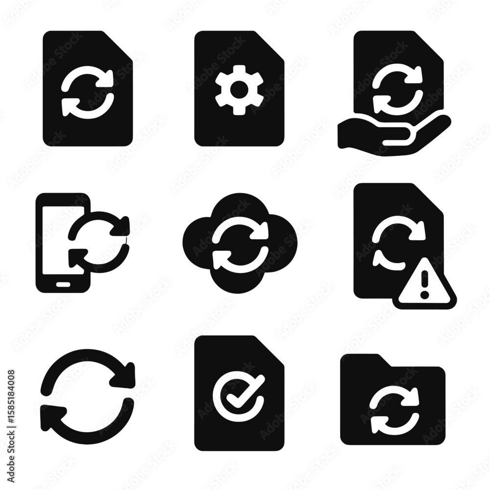 File Sync Icons. Solid style icons of file synchronization: sync in ...