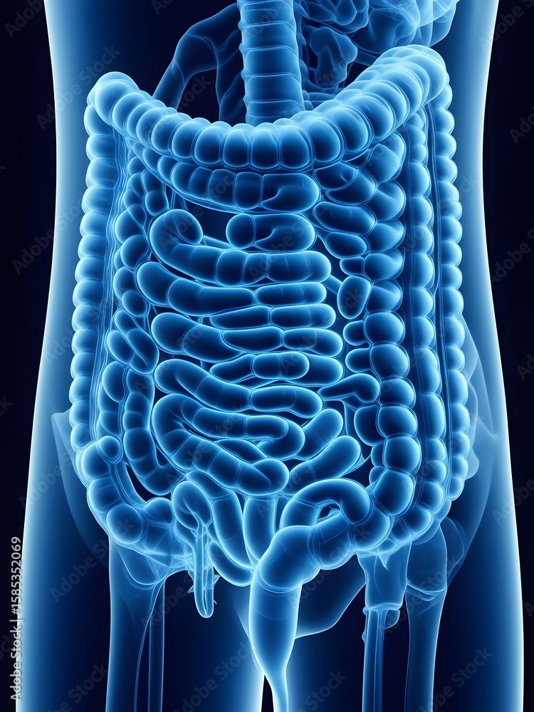 Detailed rendering reveals the human intestine showcasing digestive ...