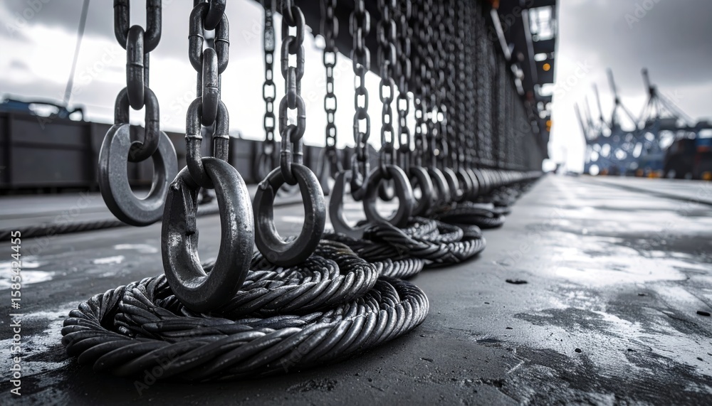Heavy Steel Chains and Ropes in Industrial Dock Environment Stock Photo ...