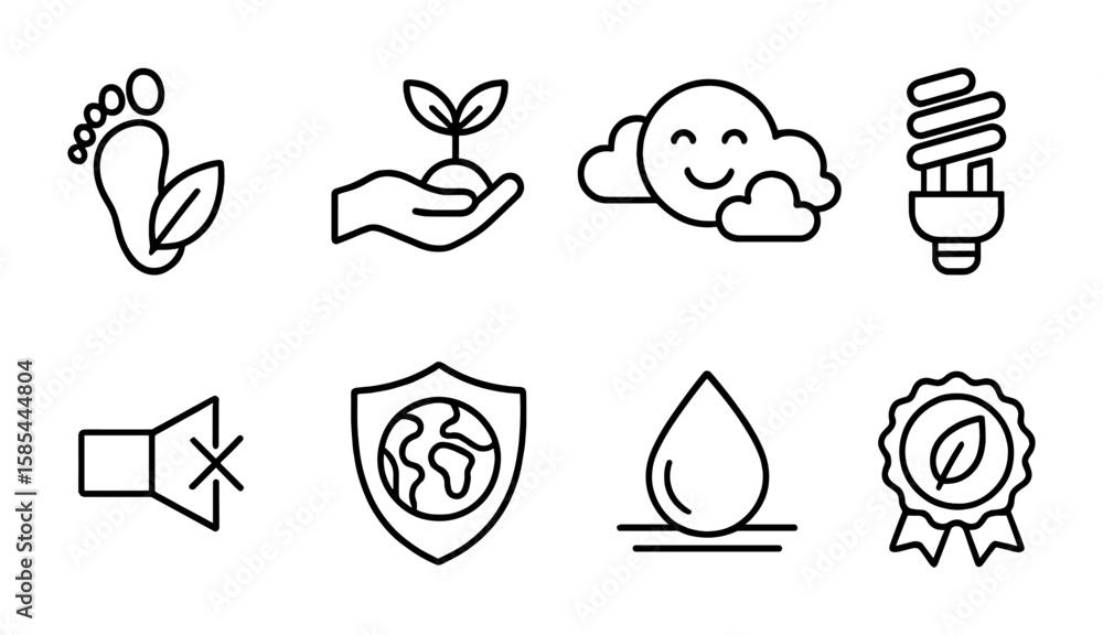 Eco Transport Icons. Outline icon set of environmental benefits of eco ...