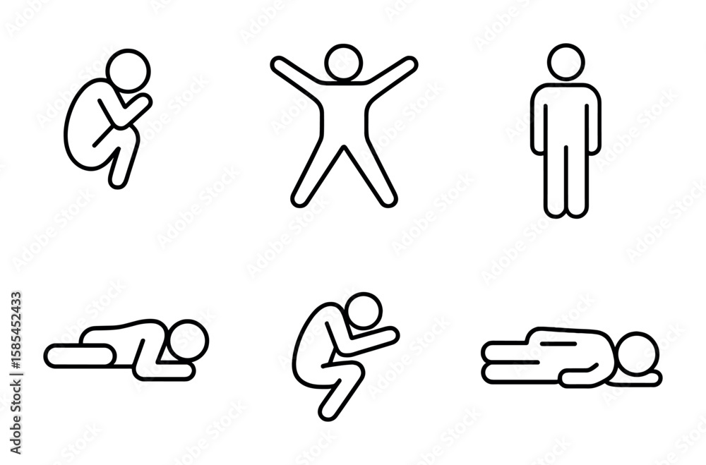 Sleep Positions Icons. Outline icon set of sleep positions: fetal ...
