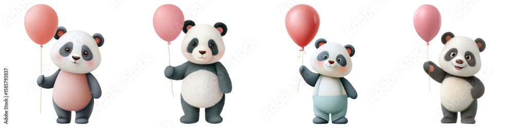 ภาพประกอบ Stock Baby birthday party decor mockup Four cute pandas each ...