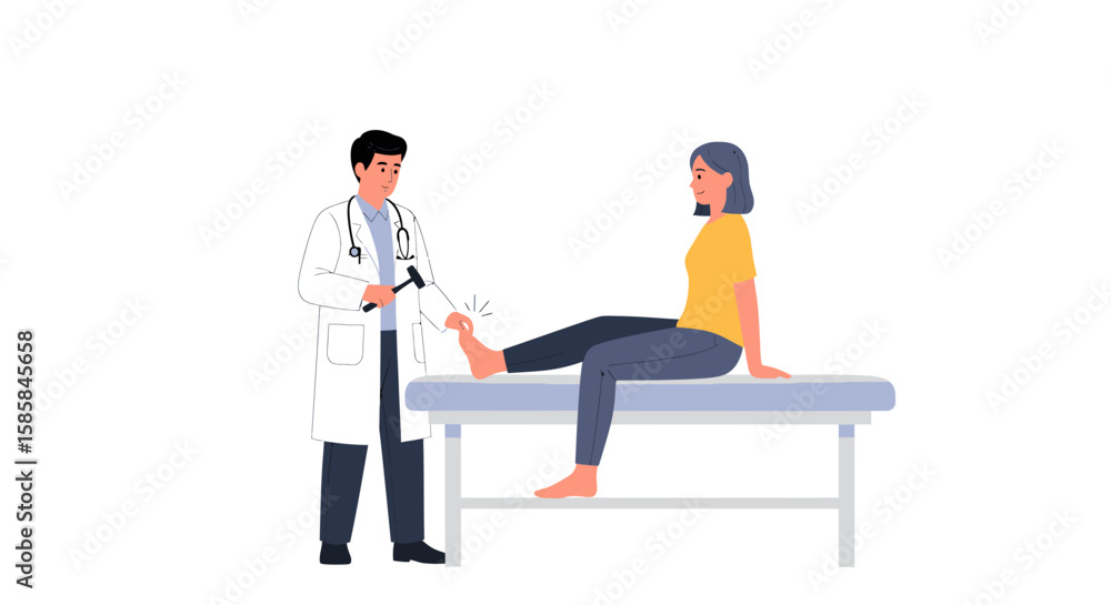 Doctor Examining Patient's Reflexes with Reflex Hammer on Examination ...