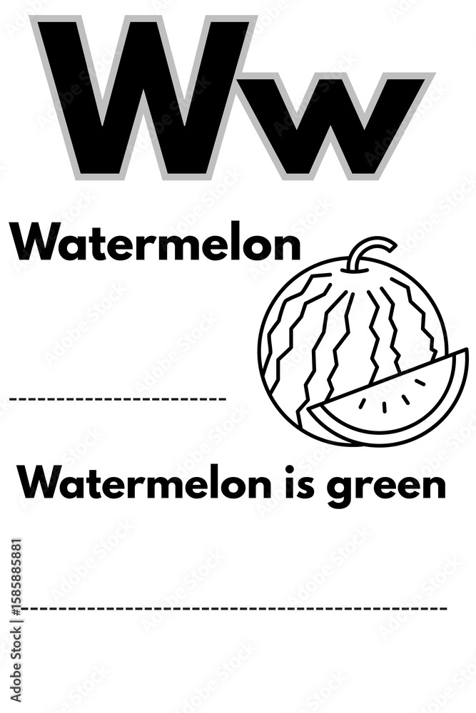 Illustration Stock Letter 'W' Worksheet with Watermelon Illustrations ...
