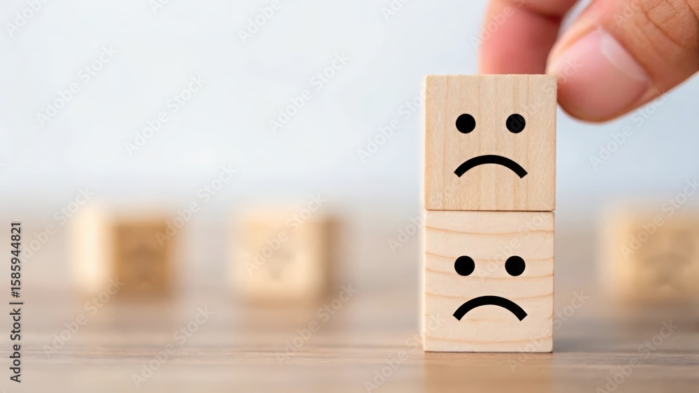 Cube with angry face icon being pushed away by other blocks — rejection ...