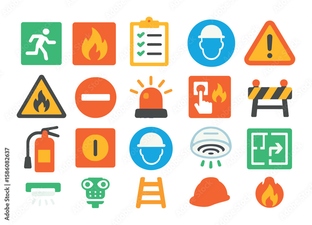 Praca wektorowa bez tantiem: Fire station safety and signage modern ...