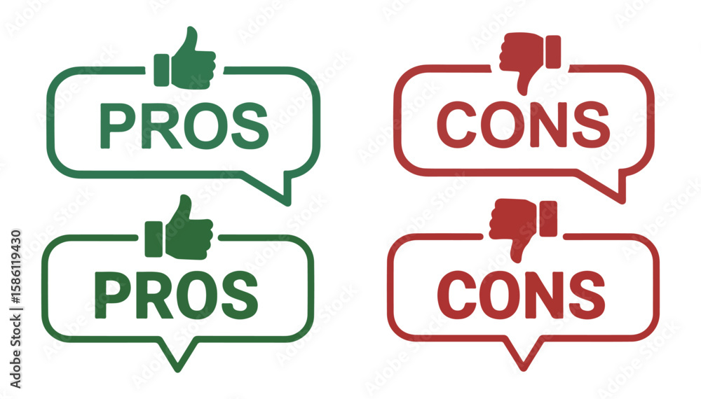 pros and cons list with thumbs icons Stock Vector | Adobe Stock