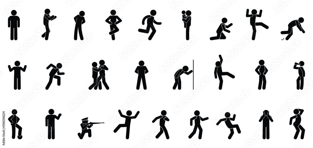 stick figure people pictogram, set of human silhouettes, man icon ...