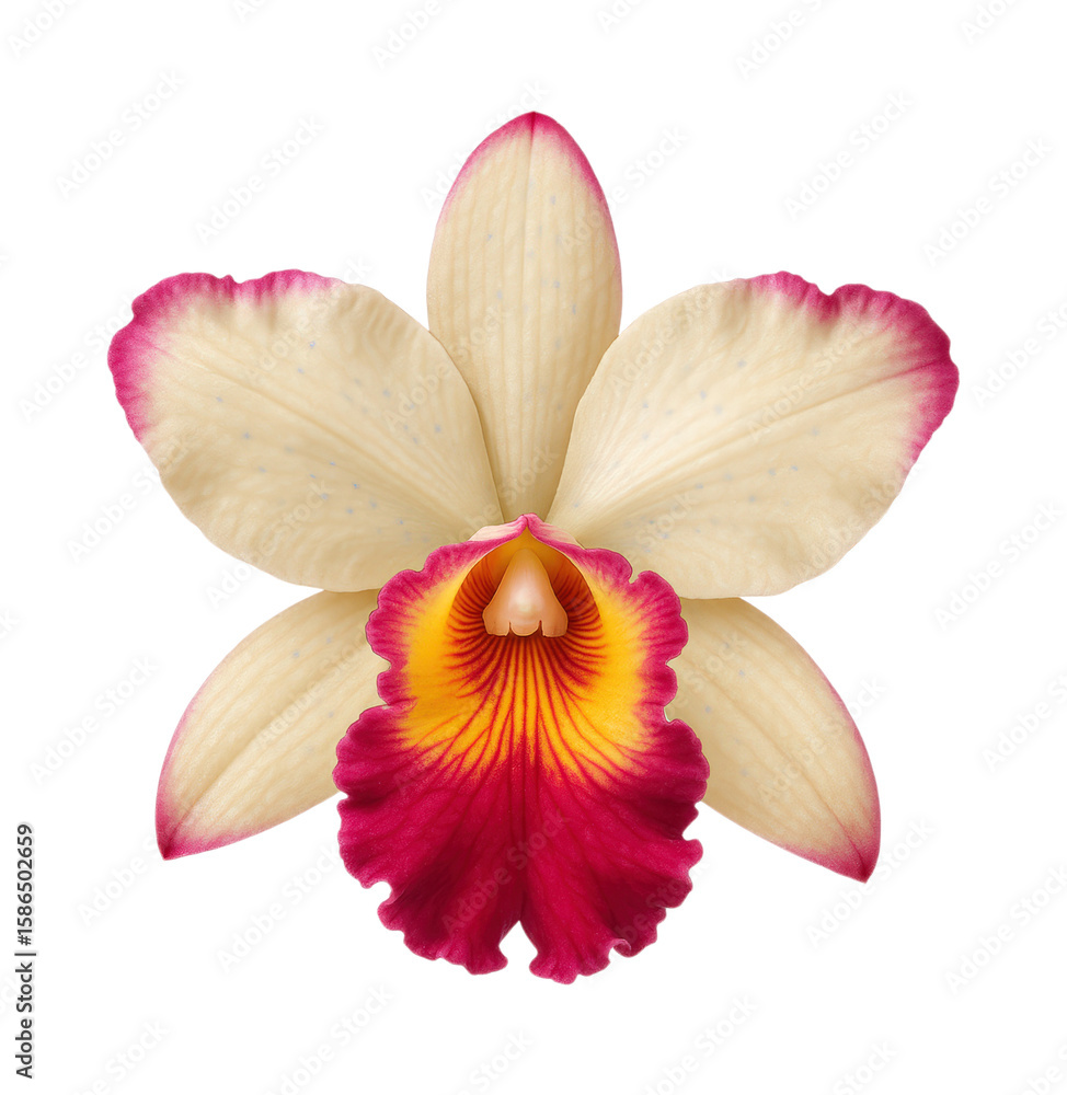 Elegant Cream and Magenta Cattleya Orchid Flower with Yellow Center ...