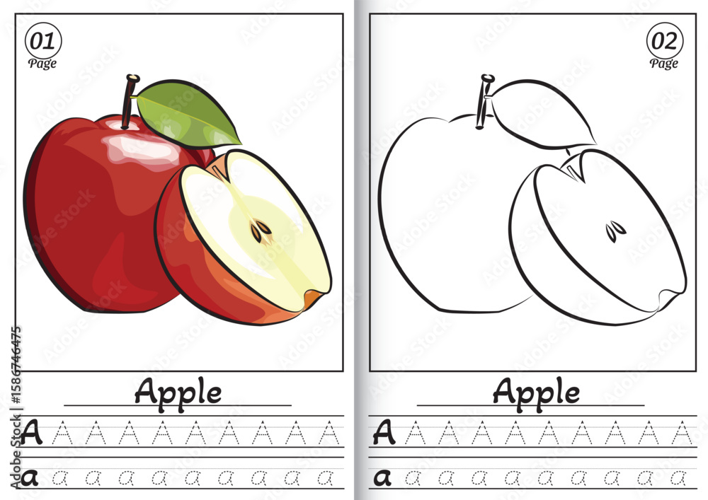 Apple Alphabet ABC Coloring Page A. Tracing all letters of English ...
