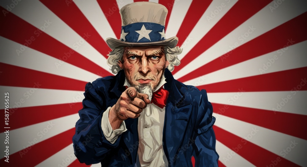 Classic Uncle Sam pointing forward with 'I Want You' pose, red-white ...