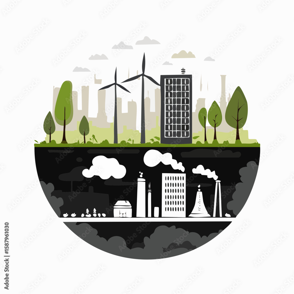 Black and white flat vector of two contrasting panels: one clean ...