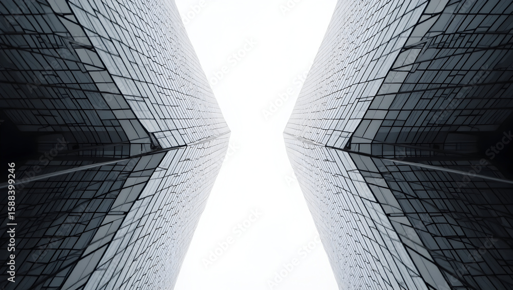Building Architectural capture of three parallel towers with mirrored ...