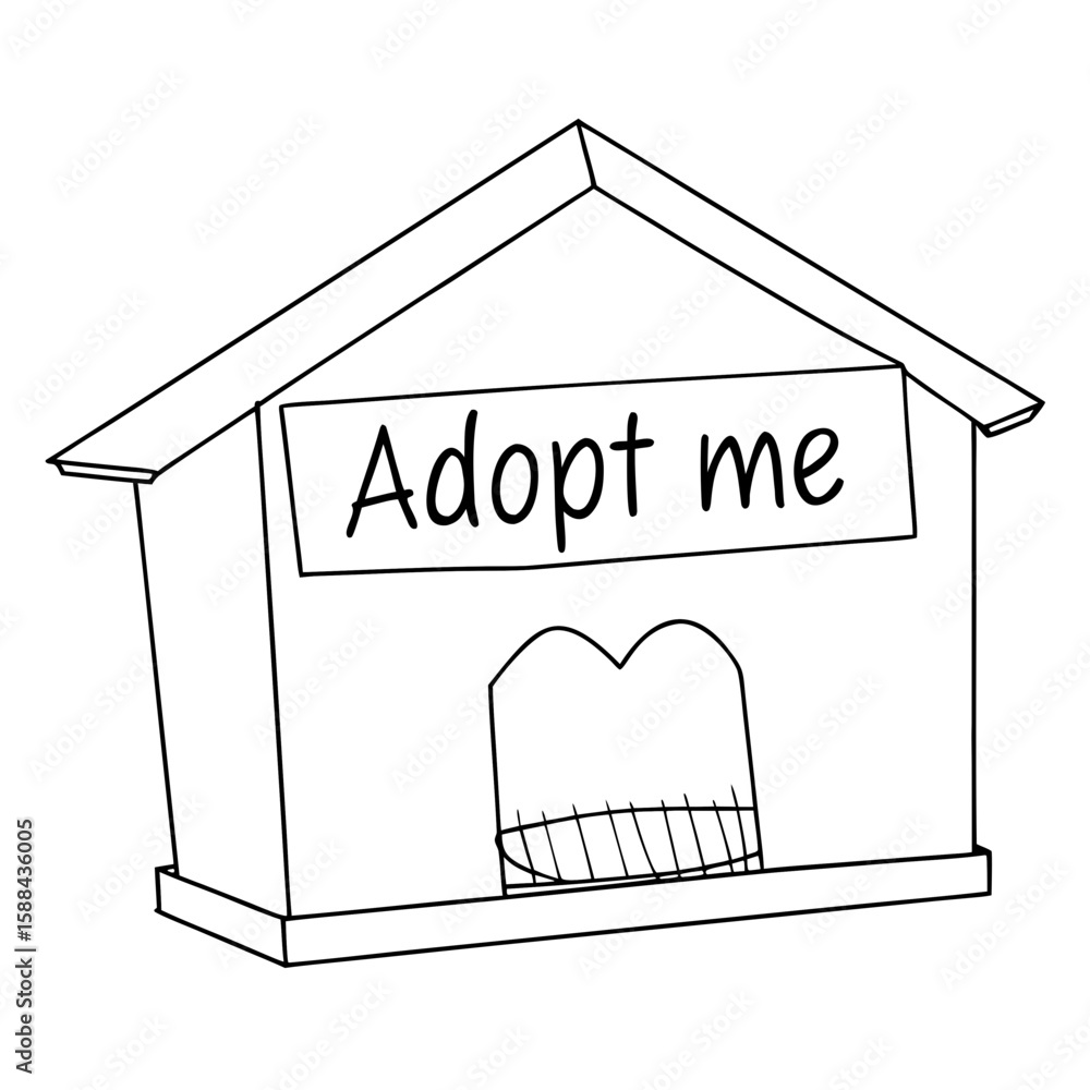 Adopt me sign on a pet shelter house in simple line art Stock Vector ...