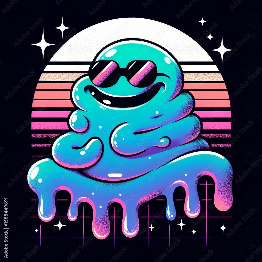 Cool Slime Blob in Vaporwave Style Illustration with 80s Elements Stock ...