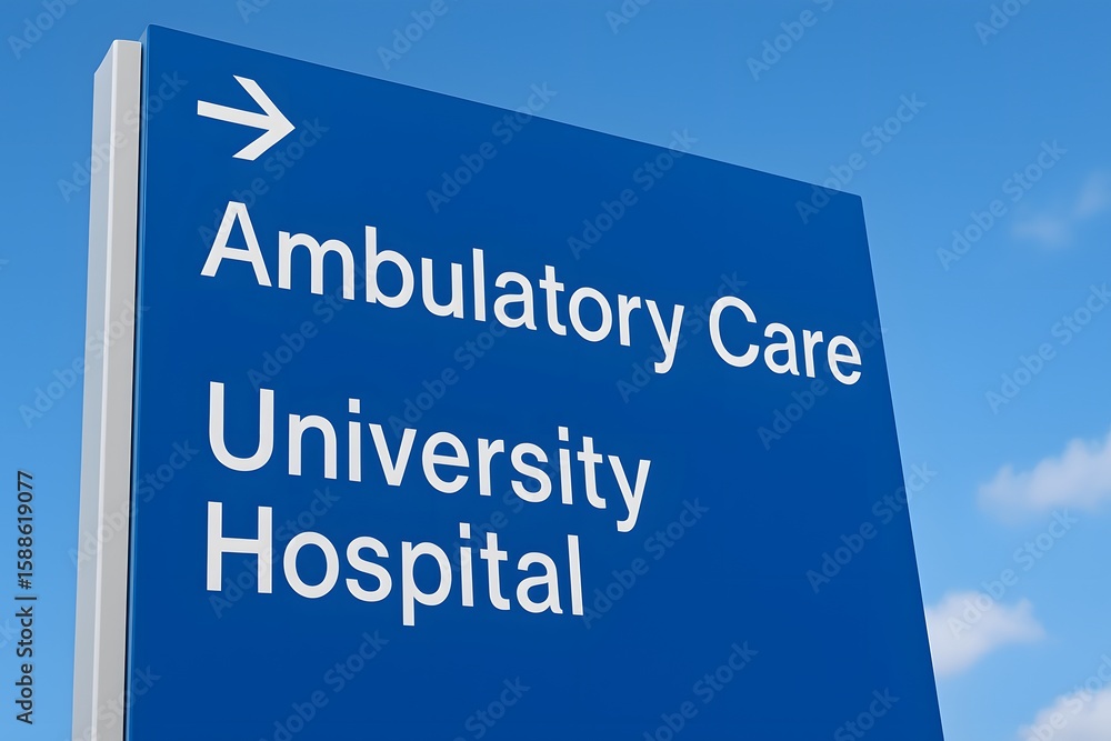 directional sign for ambulatory care at a university hospital on a ...